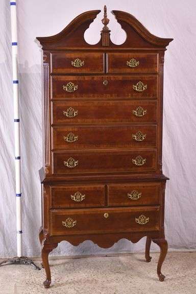 Banded cherry Queen Anne style 2 part highboy; 1116-609 - R.H. Lee & Co ...