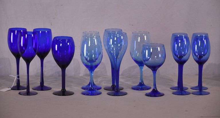Group of 14 pieces of misc blue stemware; 1037-1046 - R.H. Lee & Co ...