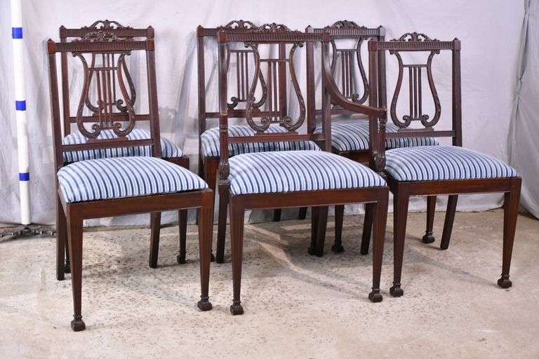 Set of 6 lyre-back dining chairs with fluted legs; 662-2093 - R.H. Lee ...