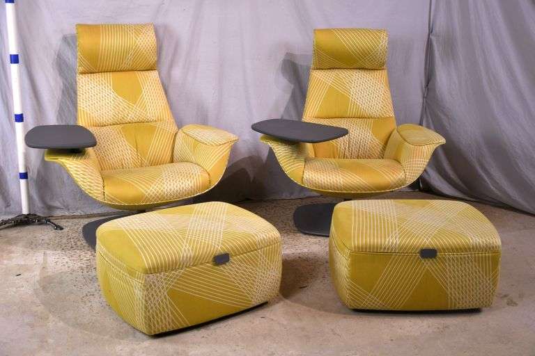 Pair of Steelcase "Coalesse" yellow upholstered swivel base armchairs ...
