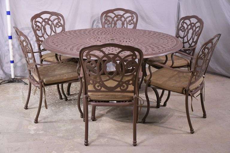 7 piece ornate painted aluminum patio dining set; 68-7518 - R.H. Lee ...