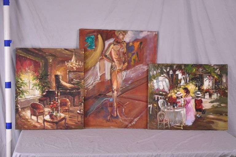 Group of 3 unframed paintings on canvas; 336-4840 - R.H. Lee & Co ...