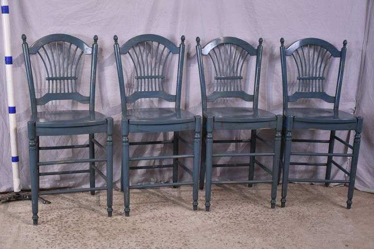 Set of 4 distressed blue spindle back bar chairs; 68-7755 - R.H. Lee ...