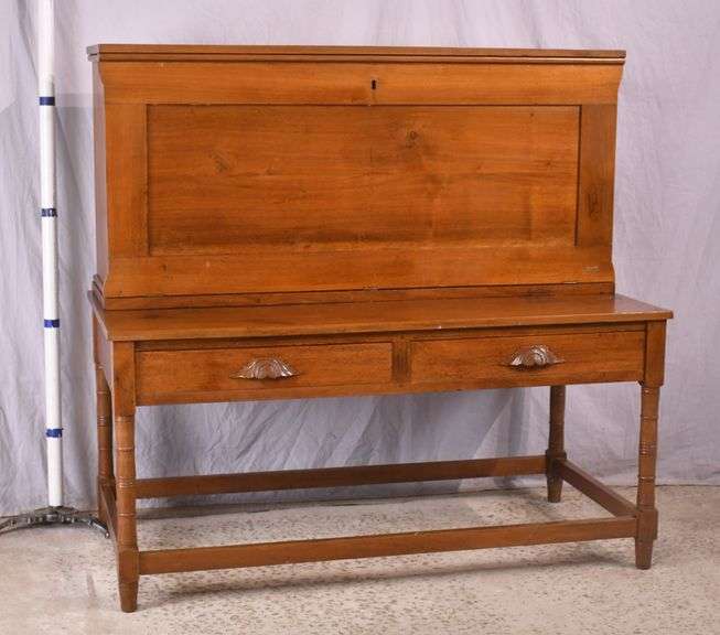 Large early walnut drop front plantation desk with divided interior ...