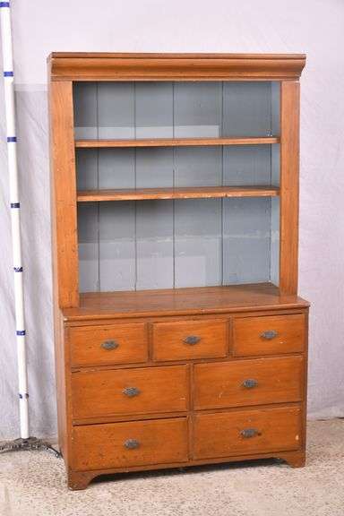 Early pine open front hutch with 7 drawers in base; 55-11916 - R.H. Lee ...