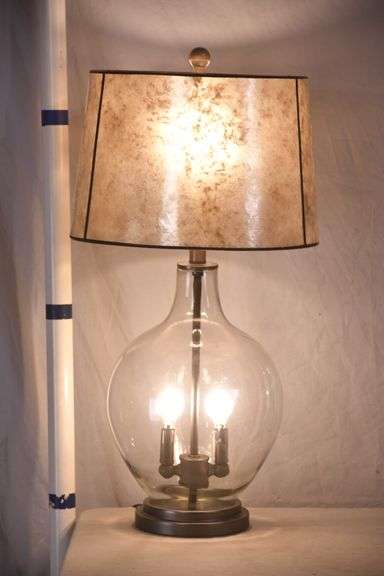 Large glass lamp with shade; 14475-128 - R.H. Lee & Co. Auctioneers