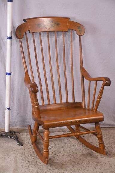 S. Bent & Bros. decorated spindle-back rocking chair; 17216-036 - R.H ...