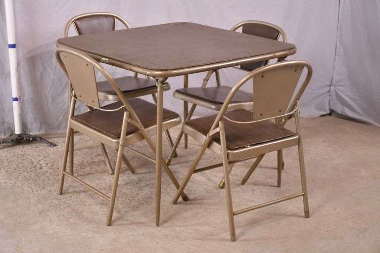 Durham Mfg. Co. folding metal card table with 4 chairs; 192-2979 - R.H ...