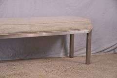 American Leather long silver metal bench with off-white fabric seat; 55 ...