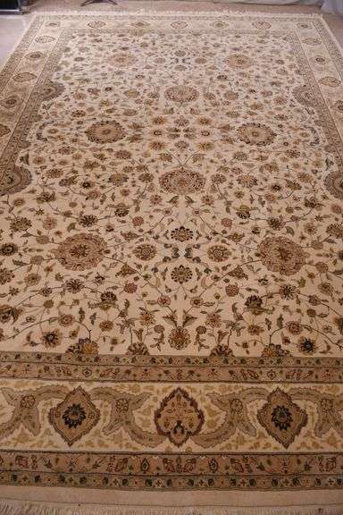 9.7'x14.0' hand knotted Persian rug with cream-colored field; 68-6393 ...