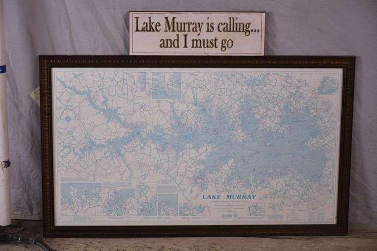 Framed Lake Murray map and wooden sign; 1054-1351 - R.H. Lee & Co ...