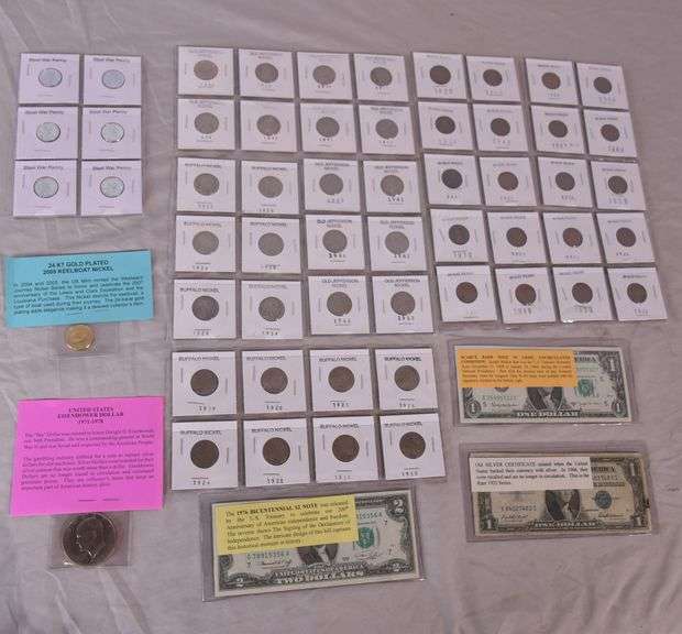 Group of 56 older US coins and 3 paper notes; 216-115 - R.H. Lee & Co ...