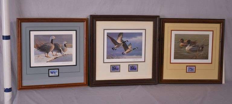Group of 3 signed limited edition framed First of State duck stamp ...