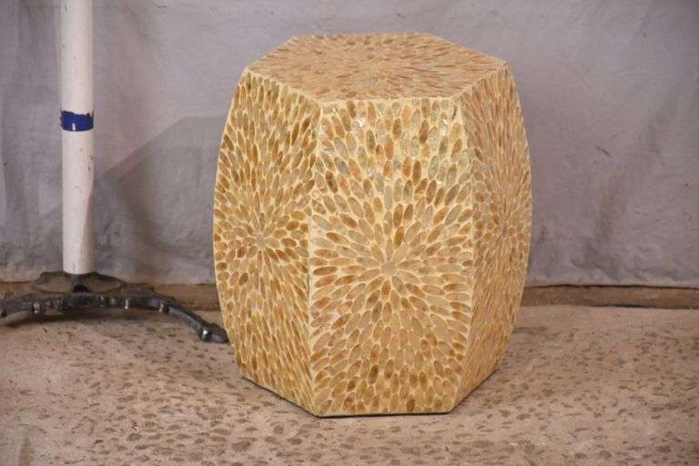 Hexagonal side table with shell inlay designs; 1153-030 - R.H. Lee & Co. Auctioneers