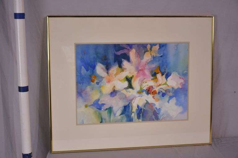 Framed original watercolor "Floral Dance II" by Marie Nickerson; 17980 ...