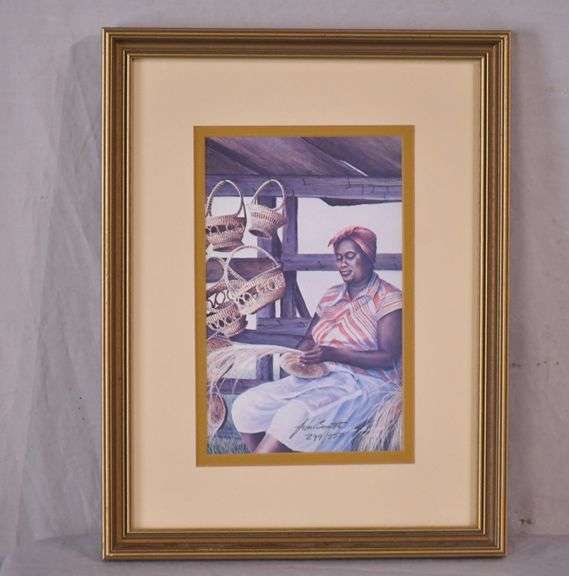 Small signed limited edition framed print of a basket weaver by Jim ...
