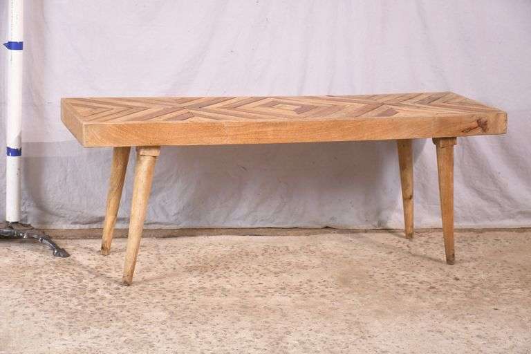 Modern style parquet top bench with round tapered legs; 336-4443 - R.H ...