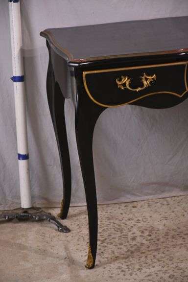 Auffray & Co. black and gold French style 3 drawer writing table; 68 ...