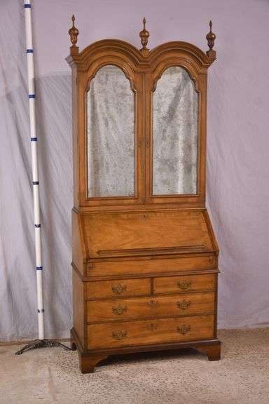 Walnut 2 part double arch top slant-front secretary; 74-12791 - R.H ...