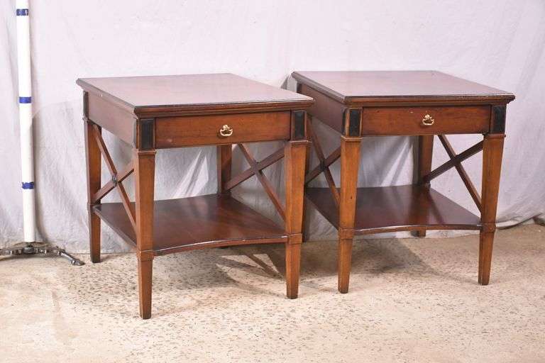 Pair of Hickory Chair cherry single drawer two-tier end tables; 961-249 - R.H. Lee & Co. Auctioneers