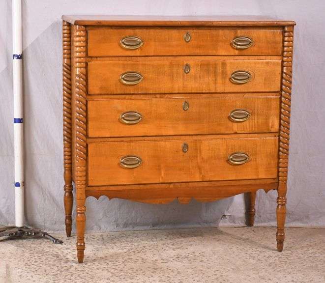 Early maple 4 drawer chest with turned legs and barley twist columns ...