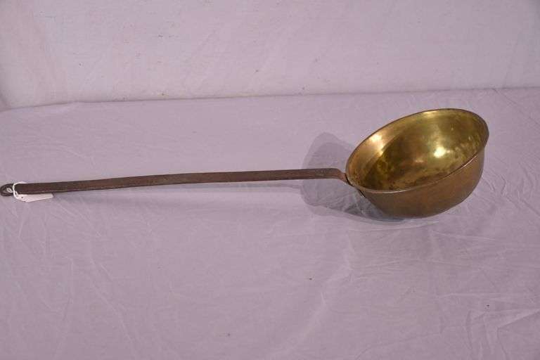 Large hammered brass ladle with iron handle; 155-1099 - R.H. Lee & Co. Auctioneers