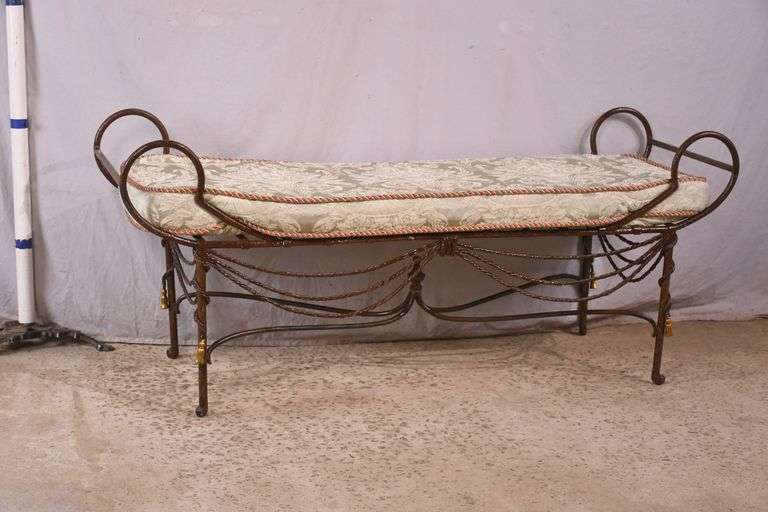 Iron bench with cushion; 74-12815 - R.H. Lee & Co. Auctioneers