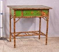 Green decorated bamboo single drawer writing table; 74-12803 - R.H. Lee ...