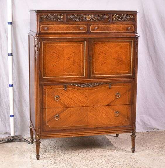Carved walnut French style chest with fitted interior; 74-13027A - R.H ...
