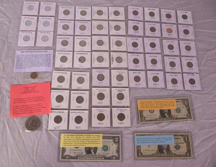 Group of 56 older US coins and 3 paper notes; 216-123 - R.H. Lee & Co ...