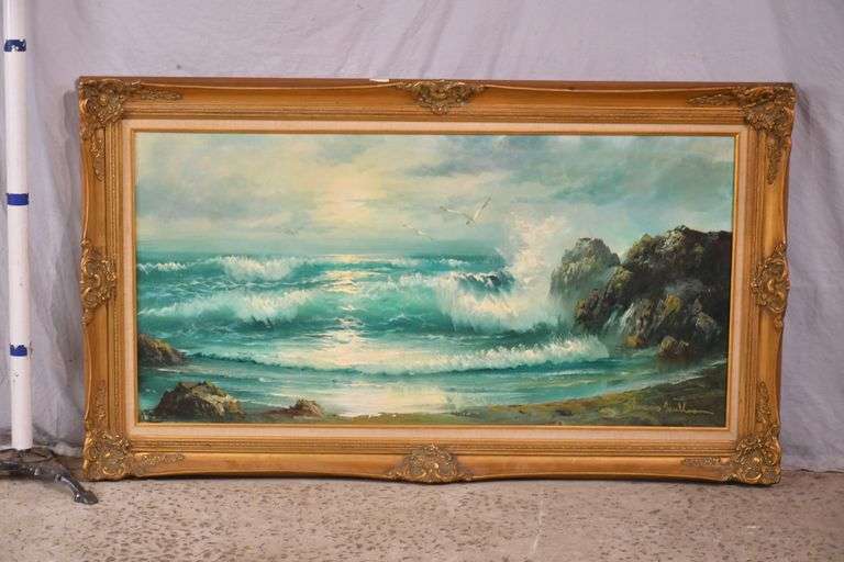 Large framed seascape painting on canvas by Steven Muller; 74-13083B ...