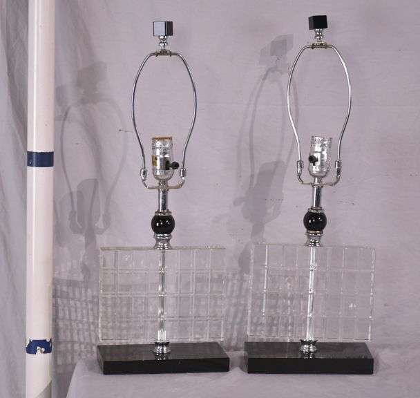 Pair of crystal block lamps with black bases; 74-13139C - R.H. Lee & Co ...