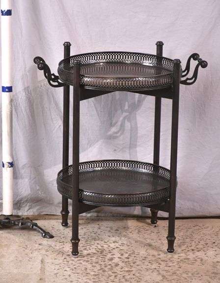 Round two-tier metal serving stand with removable trays; 68-7323 - R.H ...