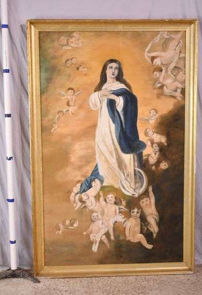 Large framed religious scene painting on canvas; 16780-018 - R.H. Lee ...