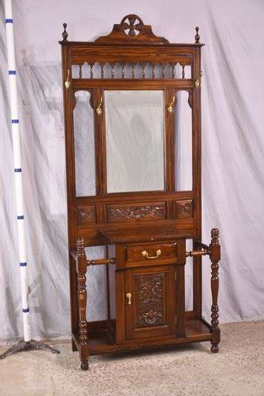 Carved mahogany hall tree with beveled mirror; 74-13088 - R.H. Lee & Co ...