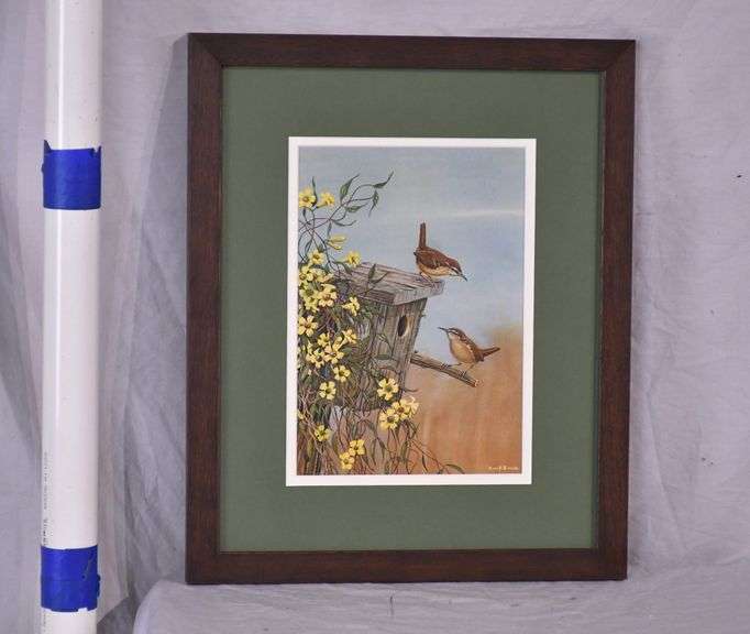 Small framed print of Carolina Wrens and Yellow Jessamine by Edward von ...