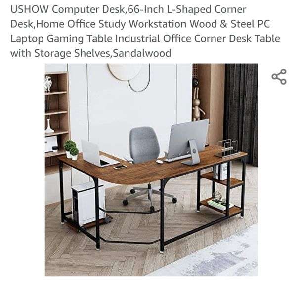 USHOW Computer Desk,66-Inch L-Shaped Corner Desk,Home Office Study ...