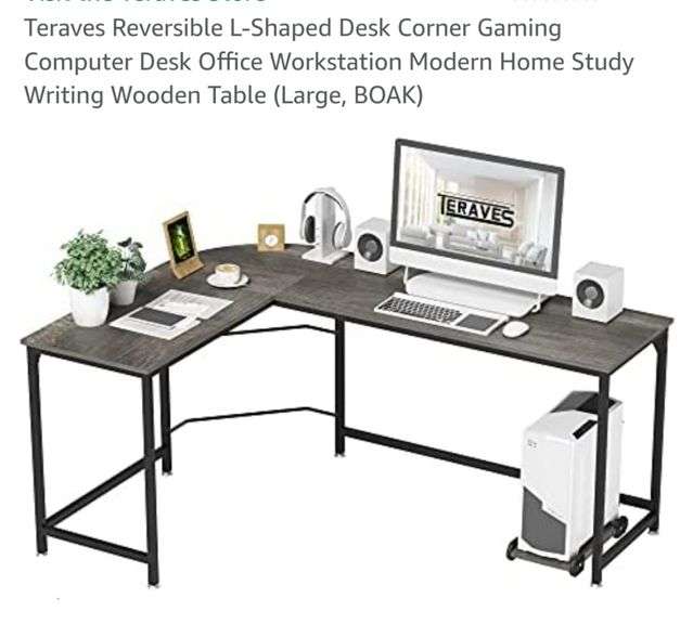 Teraves Reversible L-Shaped Desk Corner Gaming Computer Desk Office ...