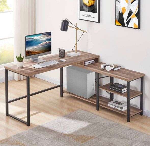 BON AUGURE L Shaped Computer Desk with Storage Shelves, Reversible ...