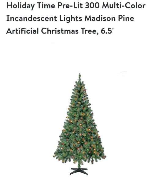 Holiday Time 6.5' Prelit Multi Colored Madison Pine Christmas Tree ...