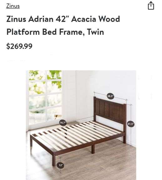 Zinus Adrian 42" Acacia Wood Platform Bed Frame Twin Size - Lexington ...