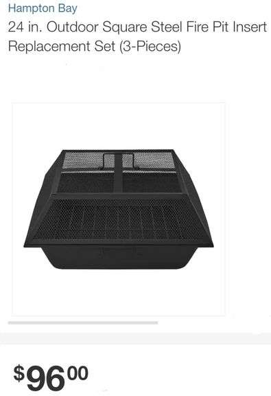 Hampton Bay 24 in. Outdoor Square Steel Fire Pit Insert Replacement Set ...