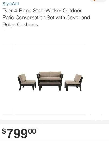 Stylewell Tyler 4-Piece Steel Wicker Outdoor Patio Conversation Set ...