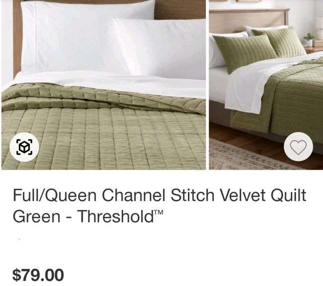 Threshold F/Q GREEN VELVET CHANNEL Stitch Quilt - Lexington Online Auction