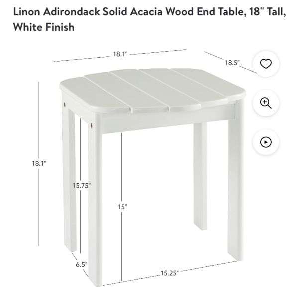 Linon Adirondack Solid Acacia Wood End Table, 18" Tall, White Finish ...