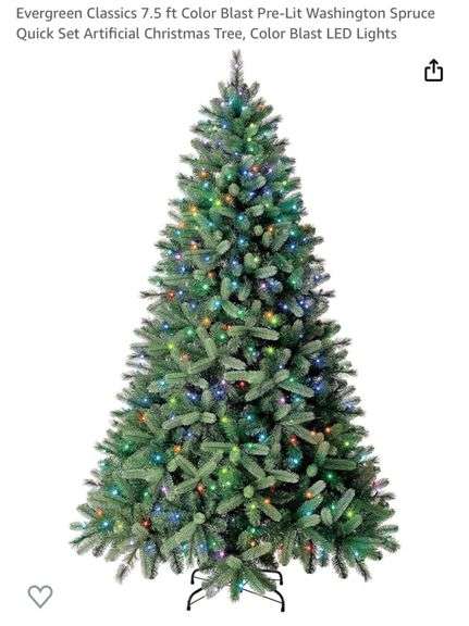 Evergreen Classics 7.5 ft Color Blast Pre-Lit Washington Spruce Quick ...