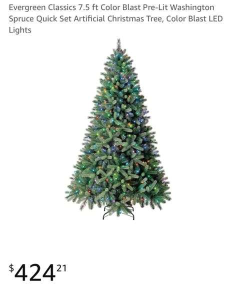 RETAILS $424- Evergreen Classics 7.5 ft Color Blast Pre-Lit Washington ...