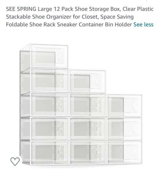 Large 12 Pack Shoe Storage Box, Clear Plastic Stackable Shoe Organizer ...