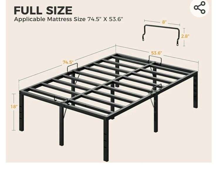 KKL Full Size Bed Frame, 18 Inch Heavy Duty Steel Platform Frame ...
