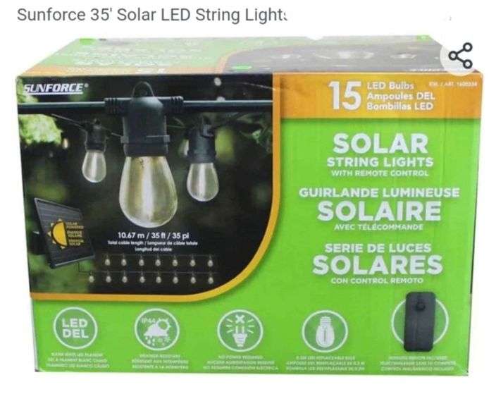 Sunforce 35' Solar LED String Lights - Lexington Online Auction